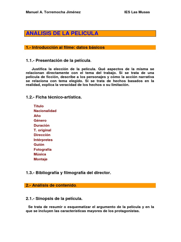 Guía Didáctica Sobre El Análisis de Una Película PDF | PDF