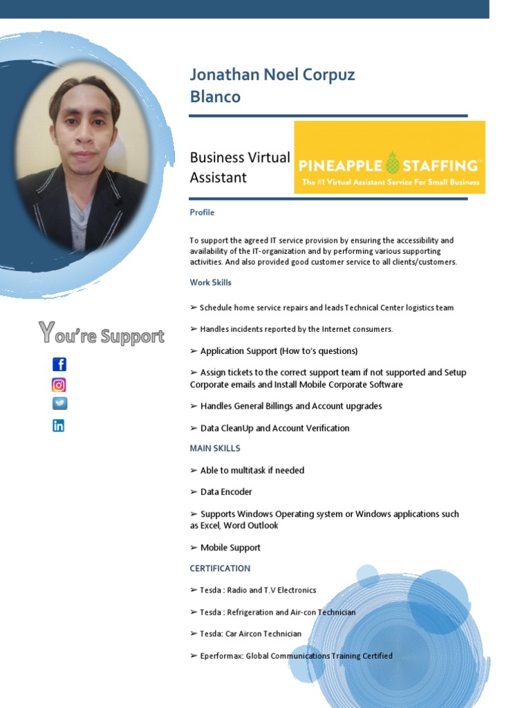 Jonathan Noel Corpuz Blanco: Business Virtual Assistant | PDF
