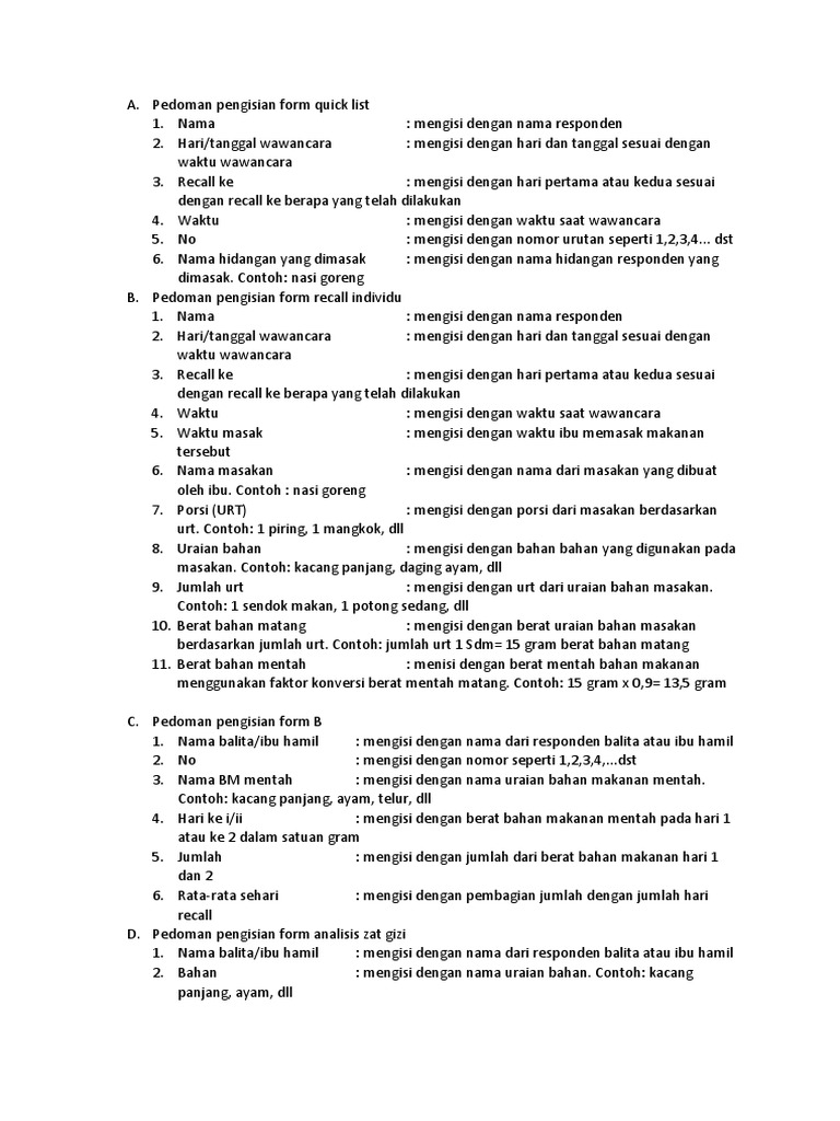 Pedoman Pengisian Form Quick List | PDF