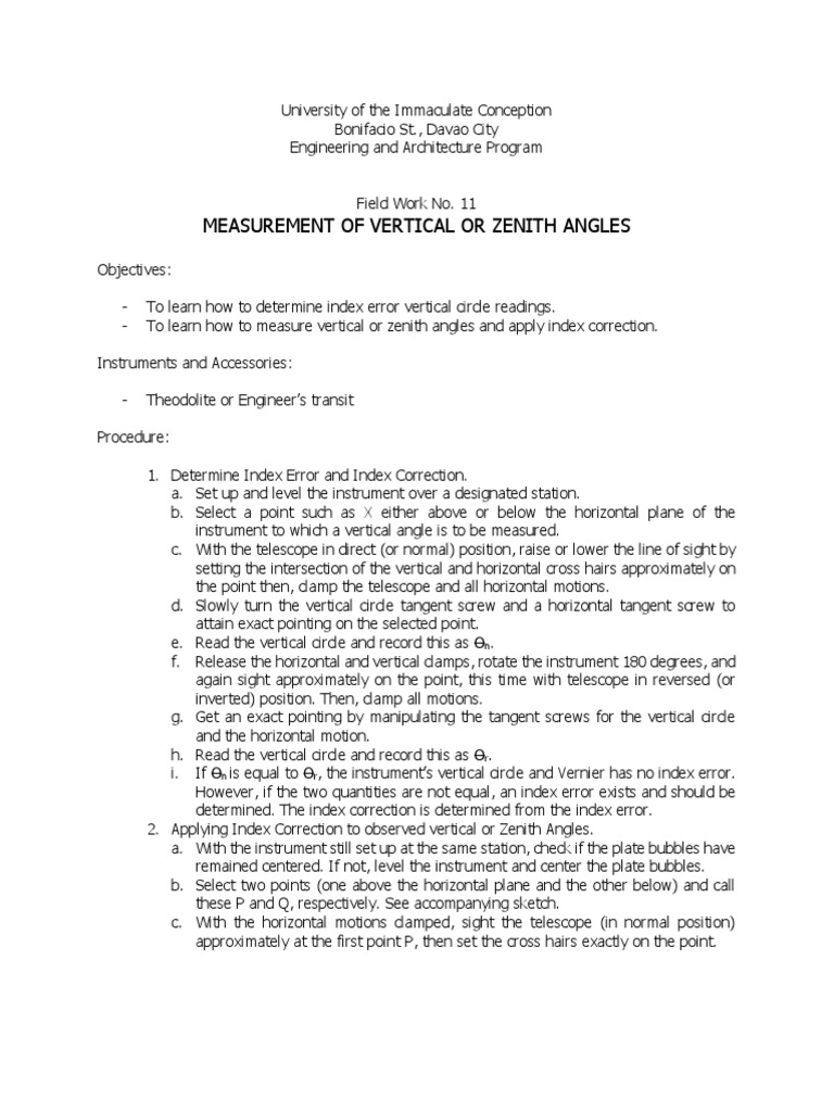 Measurement of Vertical or Zenith Angles | PDF | Geometry | Scientific ...