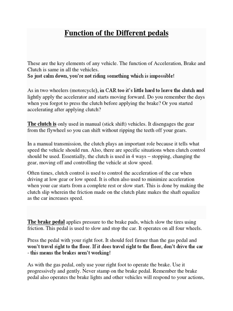 Function of The ABC Pedals | PDF | Clutch | Machines
