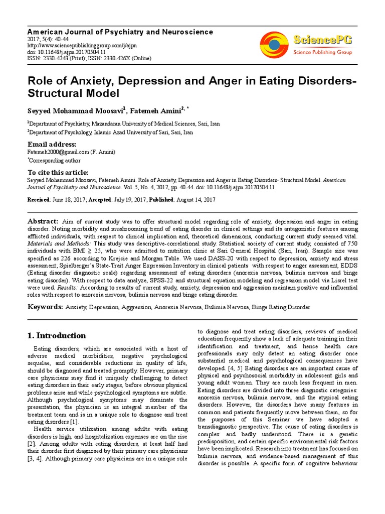 Anxiety, Depression, Anger in Eating Disorders | PDF | Binge Eating ...