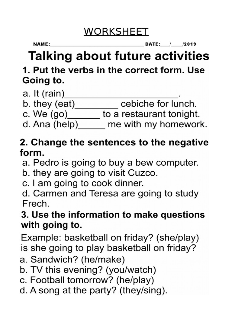 Worksheet: NAME: - DATE: - / - /2019 | PDF