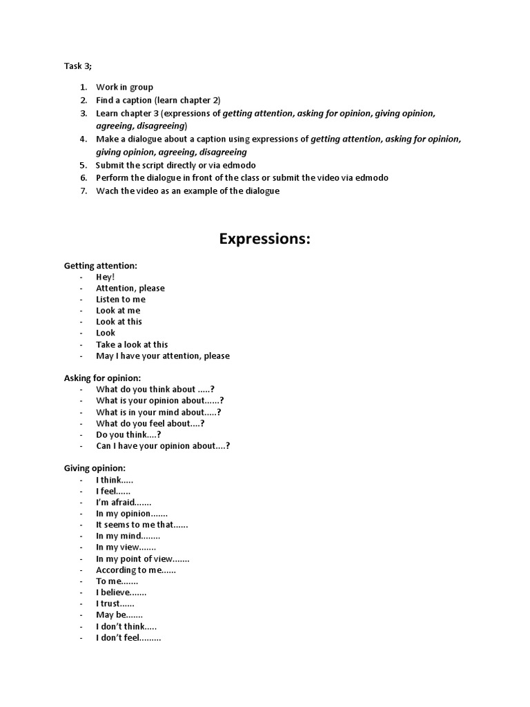 Expressions:: Agreeing, Disagreeing) Giving Opinion, Agreeing ...