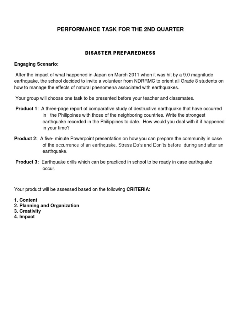 Performance Task For The 2nd Quarter g8 | Download Free PDF | Creativity | Rubric (Academic)