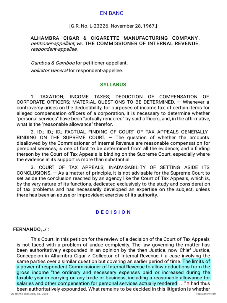 4 Alhambra Cigar Cigarette Manufacturing Co. | PDF | Income Tax In The ...