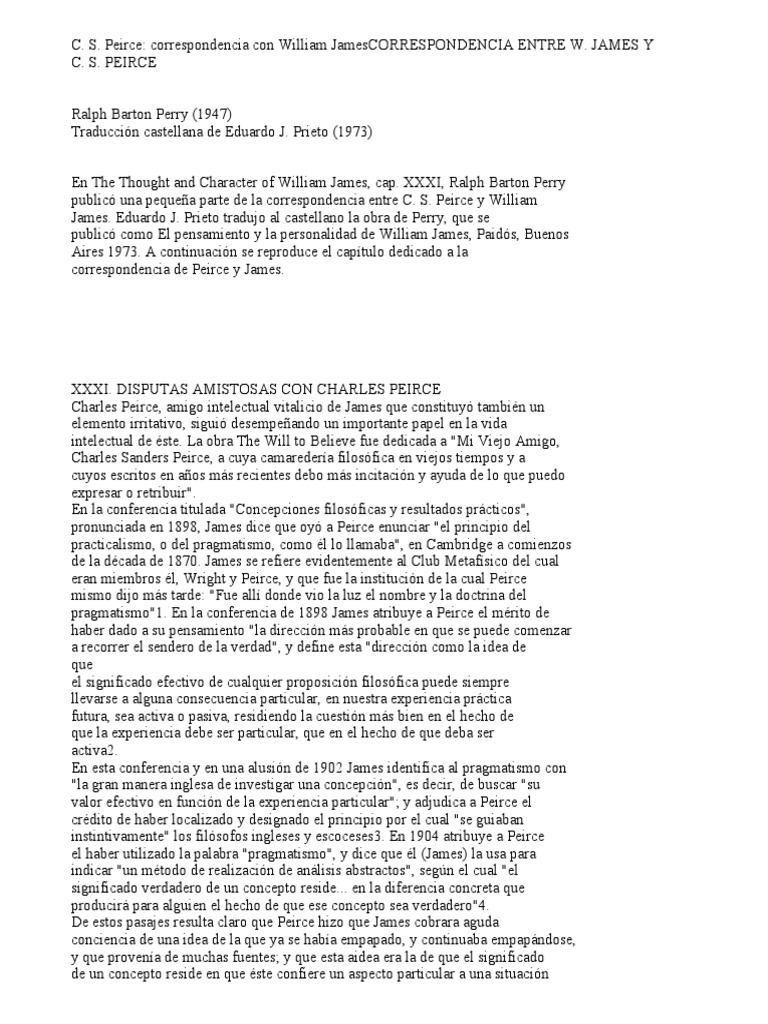 Peirce, Charles Sanders - Correspondencia Con William James | PDF ...