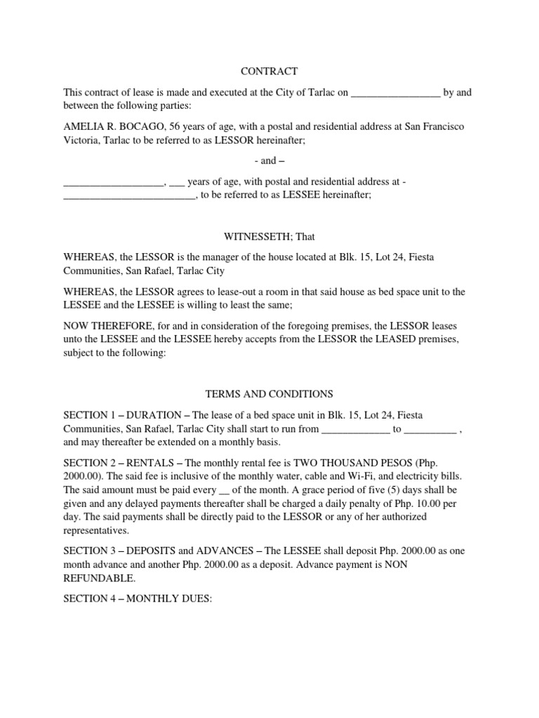 Bed Space Contract | PDF | Lease | Private Law