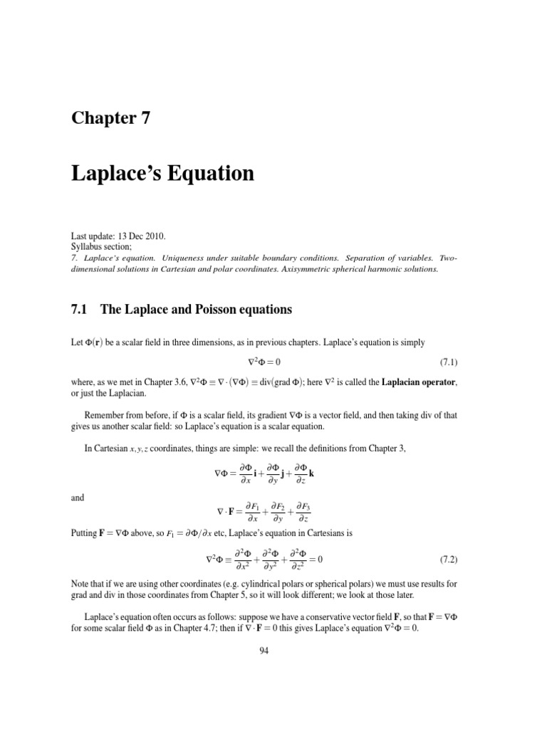 Laplace's Equation: 7.1 The Laplace and Poisson Equations | PDF ...