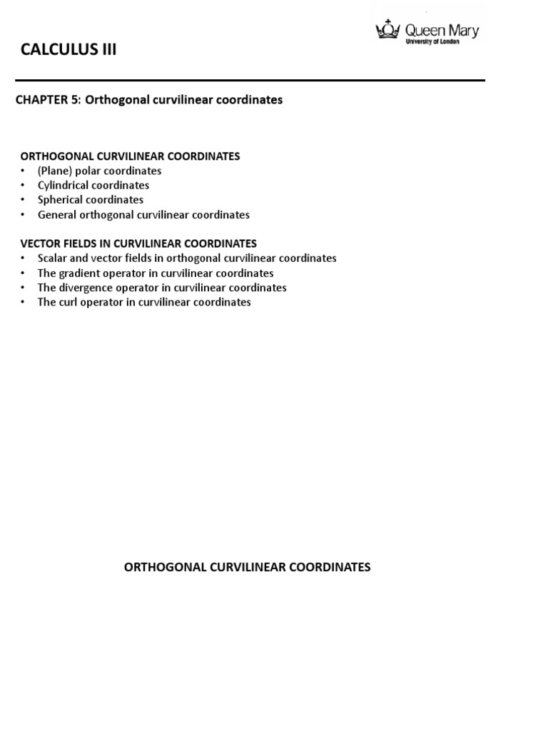 Calculus Iii: CHAPTER 5: Orthogonal Curvilinear Coordinates | PDF ...