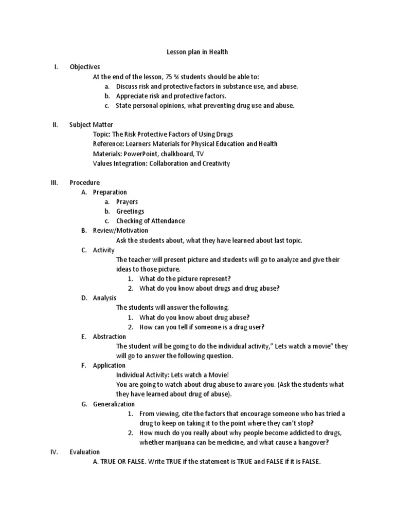 Lesson Plan in Health 1 | PDF | Substance Abuse | Drugs
