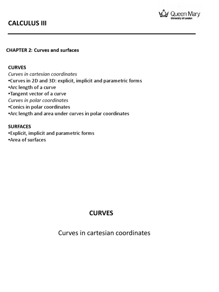 Calculus Iii: CHAPTER 2: Curves and Surfaces | PDF | Circle | Algebraic ...