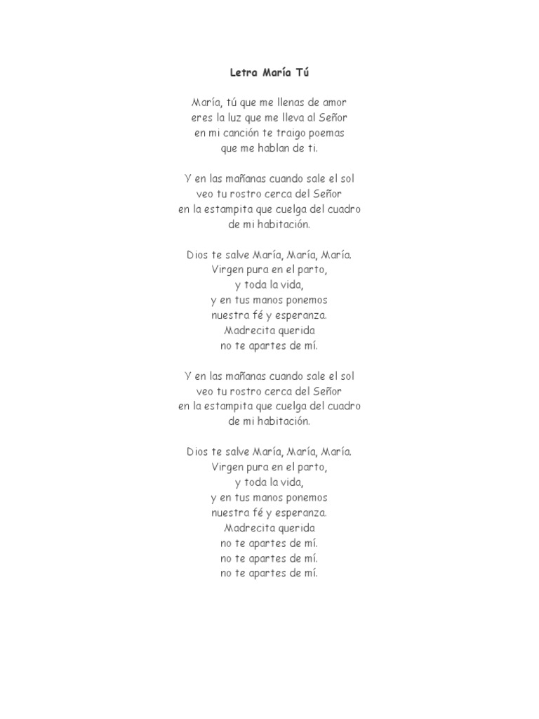 Letra de "María, tú que me llenas de amor" | PDF | Poesía