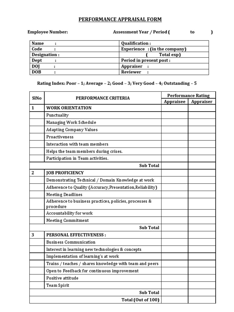Performance Appraisal Form | PDF | Performance Appraisal | Competence ...