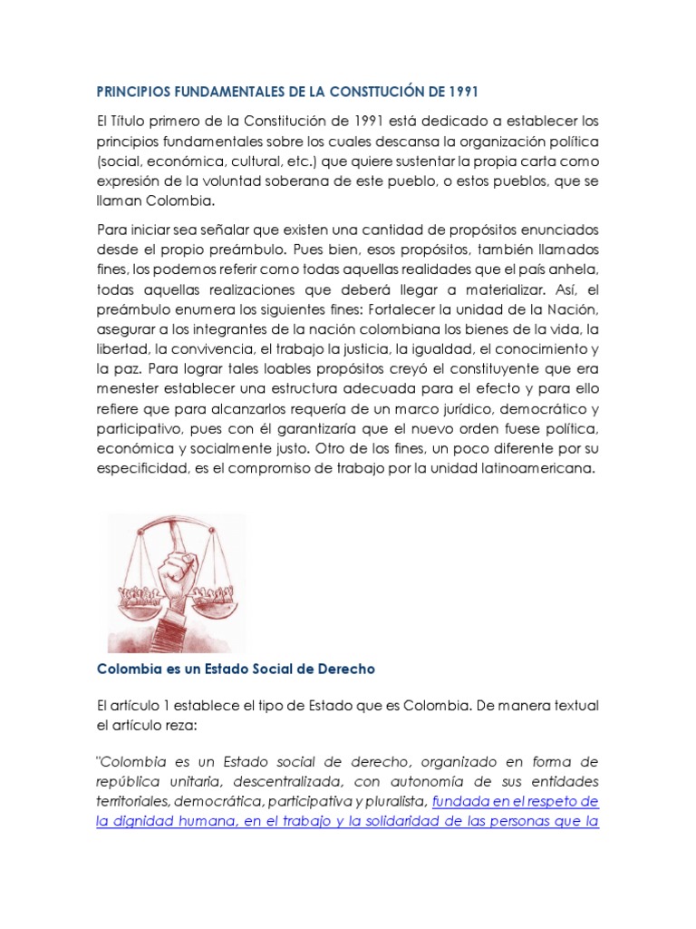 Principios de La Constitucion Colombiana de 1991 | PDF | Estado ...