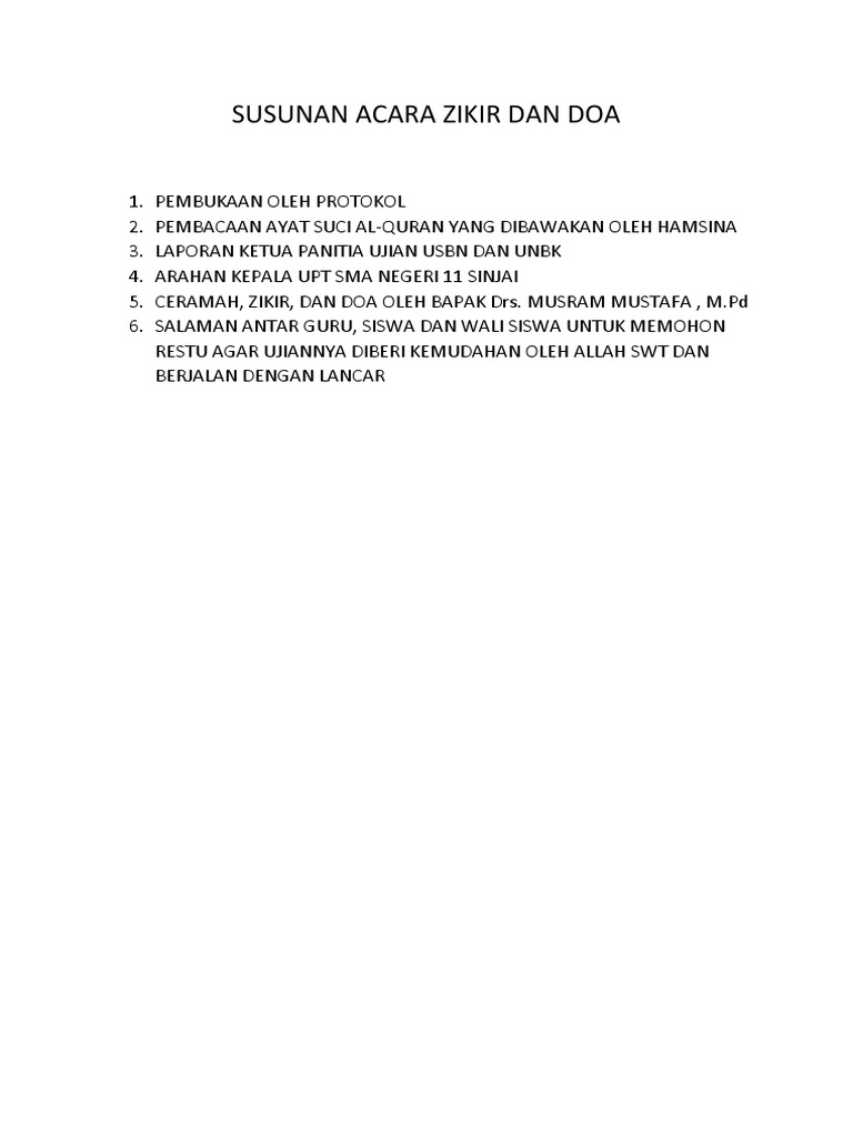 Susunan Acara Zikir Dan Doa | PDF