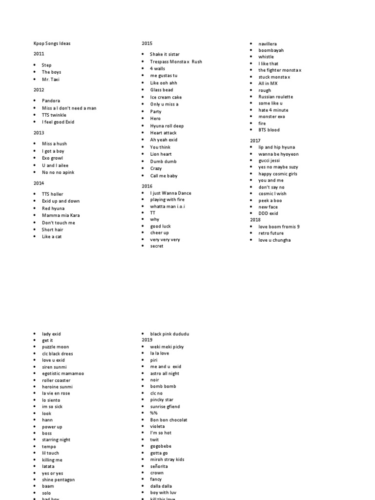 Kpop Songs Ideas | PDF | Popular Music