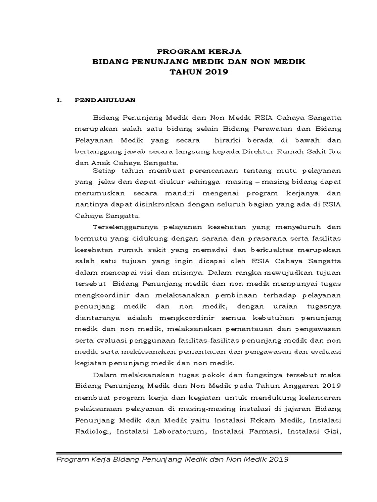 Program Kerja Bidang Penunjang Medik Dan | PDF