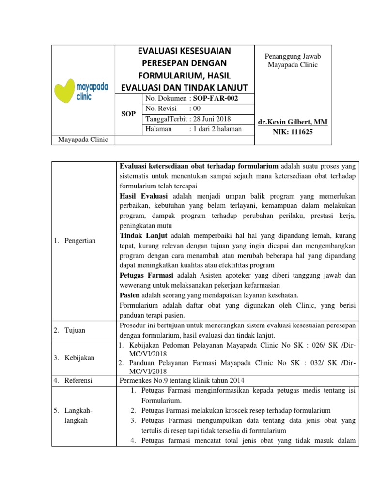 3.2.1.8 Evaluasi Kesesuaian Peresepan Dengan Formularium, Hasil Evaluasi Dan Tindak Lanjut | PDF ...