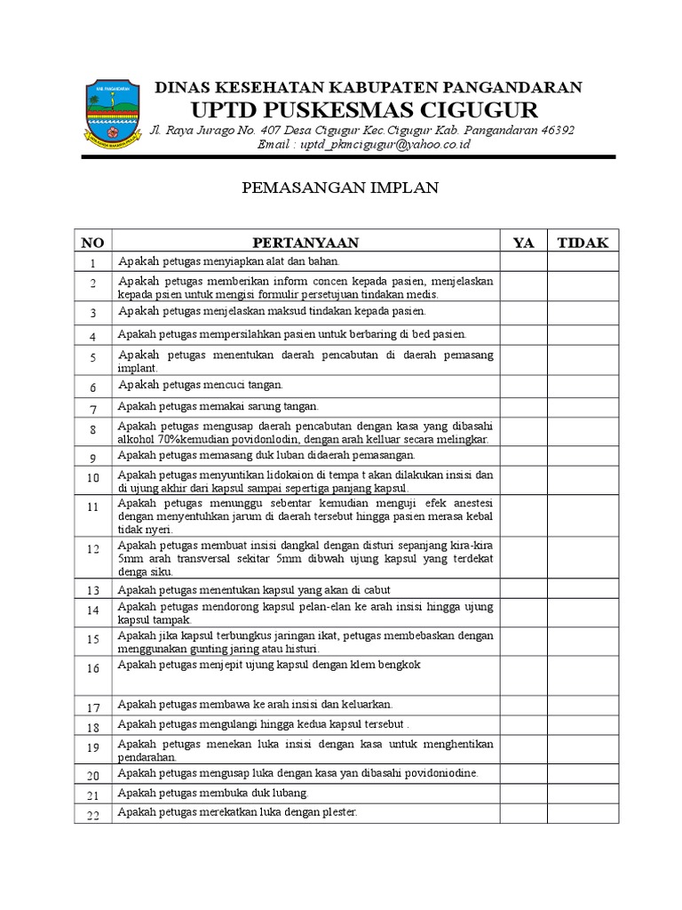Daftar Tilik Pelepasan Implan | PDF