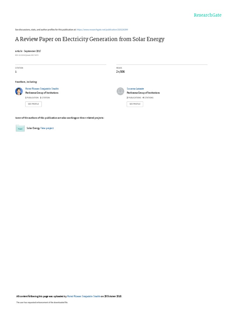 Paper On Electricity Generation From Solar Energy | PDF | Photovoltaics ...