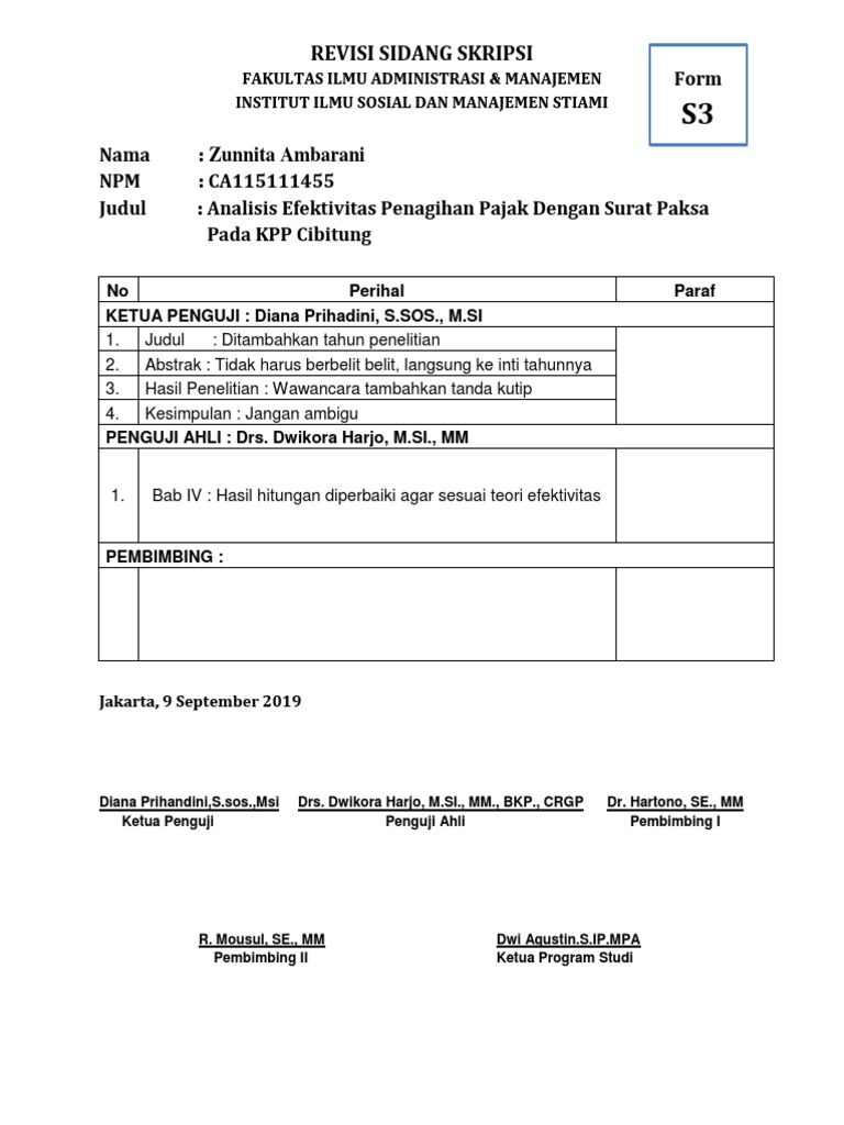 Form Revisi (Sidang Skripsi) | PDF