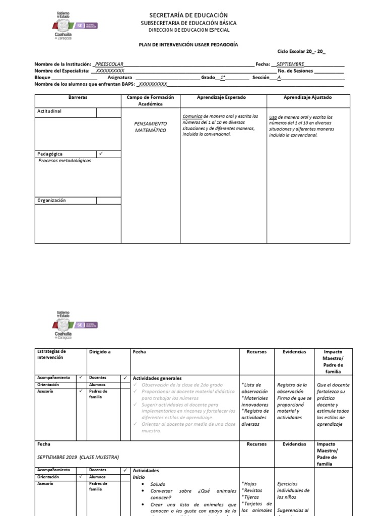 Plan de Intervención USAER Pedagogía | PDF | Maestros | Aprendizaje