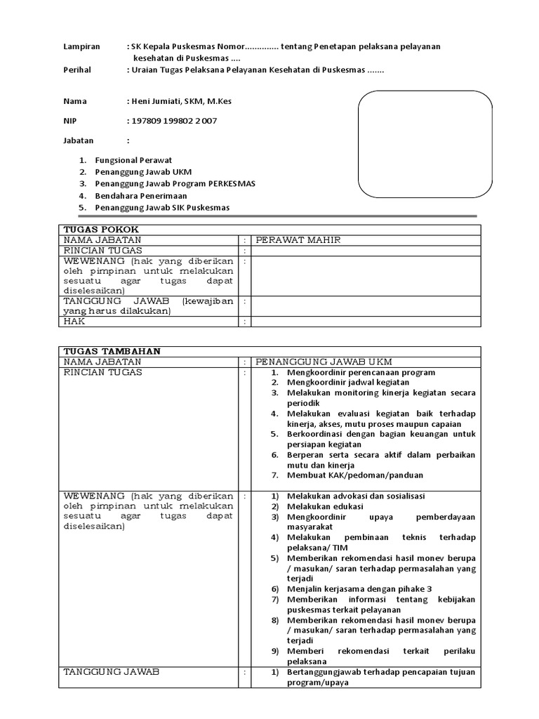 Format Uraian Tugas PJ | PDF