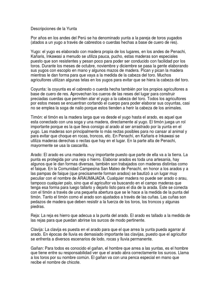 Descripciones de La Yunta | PDF | Arado | Cuerda