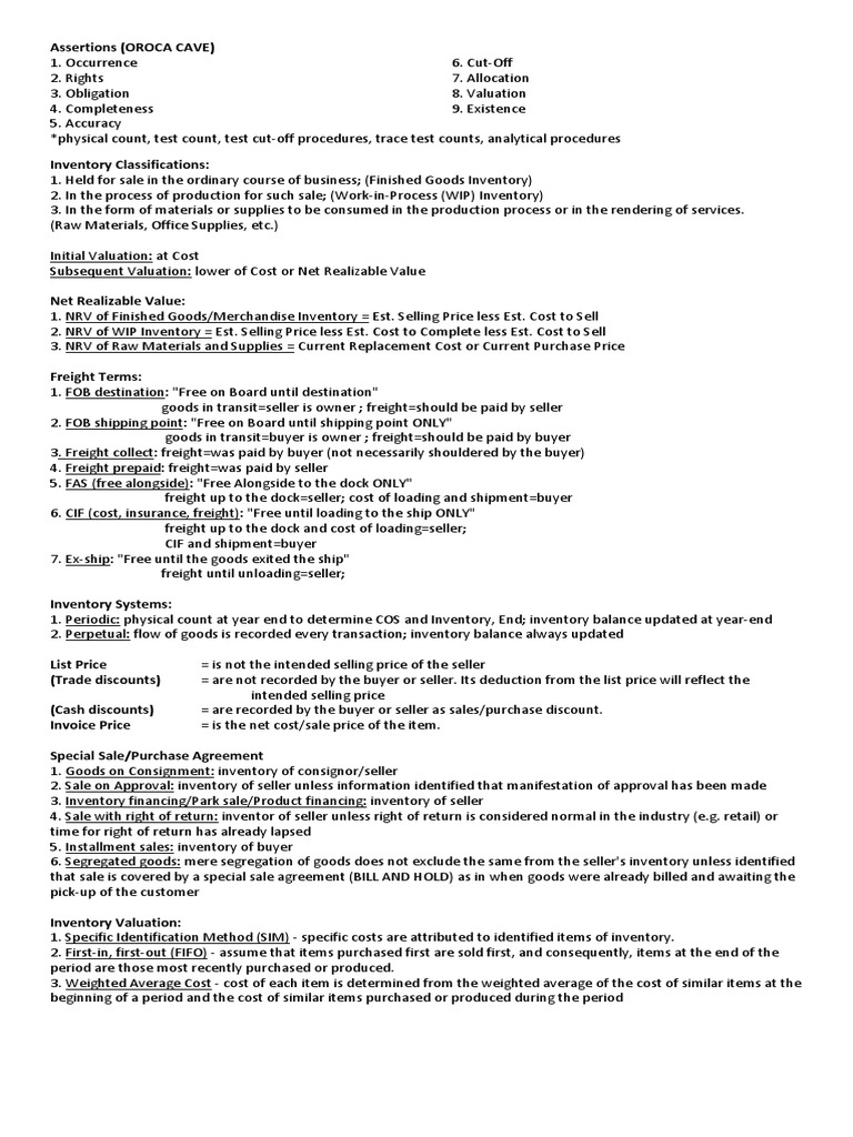 Assertions (OROCA CAVE) | PDF | Inventory | Sales