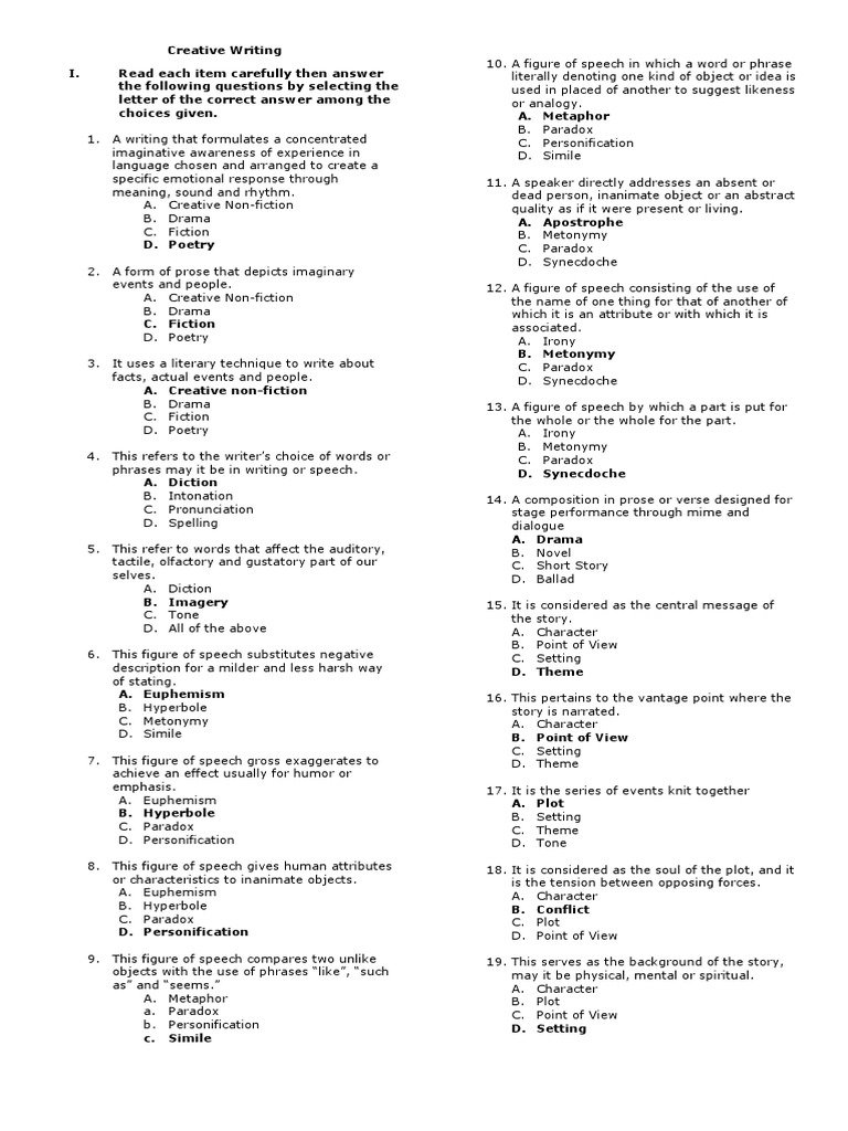 Creative Writing - Long Quiz | PDF | Metaphor | Poetry