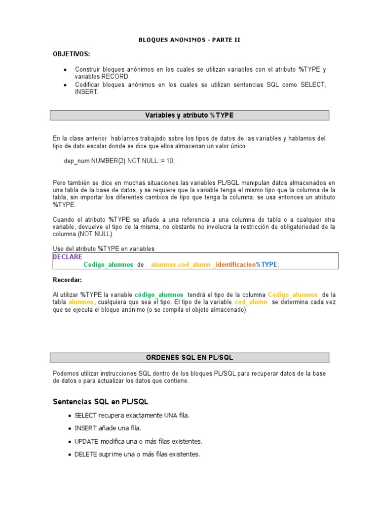 Guia4 - Ordenes SQL en PL - SQL | Descargar gratis PDF | Pl / Sql | SQL