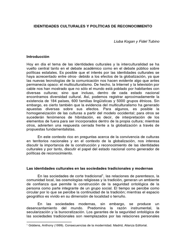 Kogan y Tubino - Identidades Culturales y Politicas de Reconocimiento ...