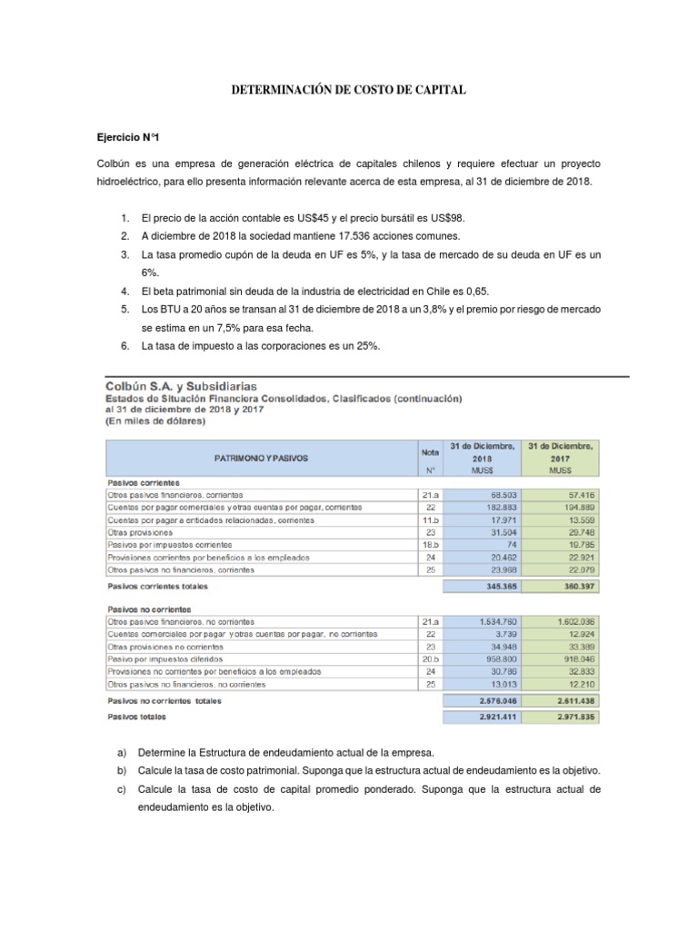 Ejercicios Costo de Capital | PDF | Deuda | Compartir (Finanzas) Ejercicios Costo de Capital | PDF | Deuda | Compartir (Finanzas)