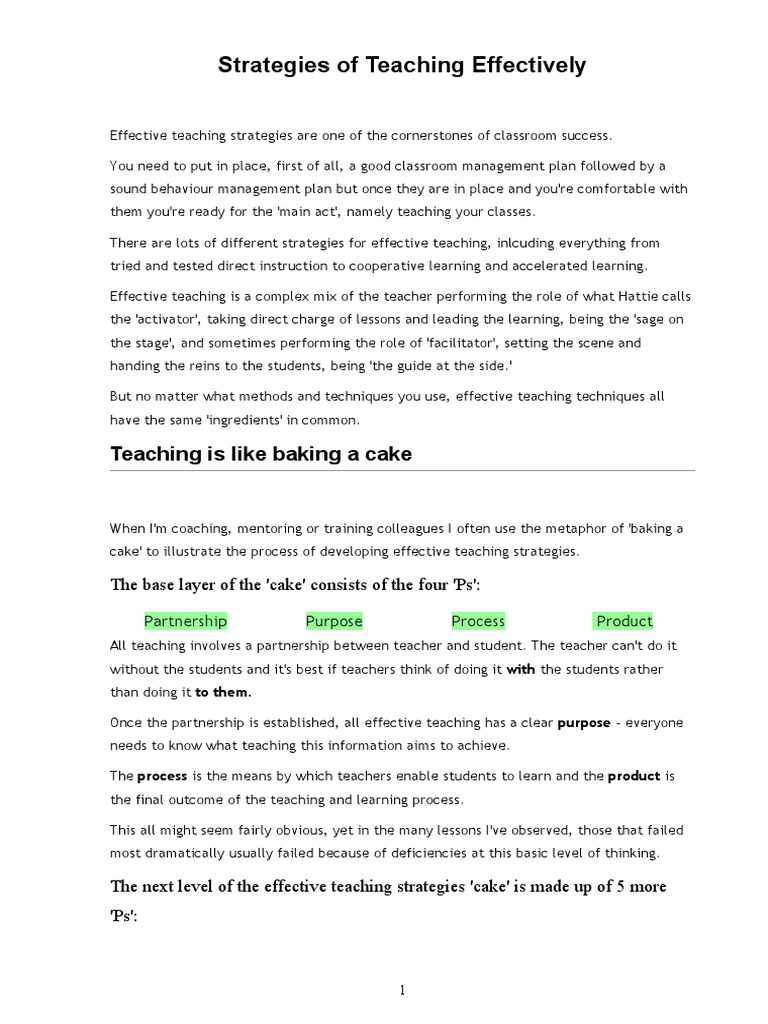 Effective Teaching Strategies Explained | PDF | Learning | Teachers