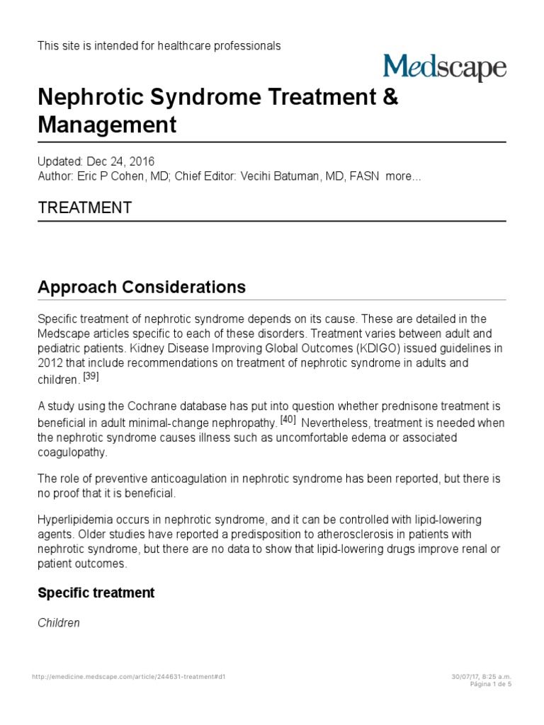 Nephrotic Syndrome Treatment & Management - Approach Considerations ...