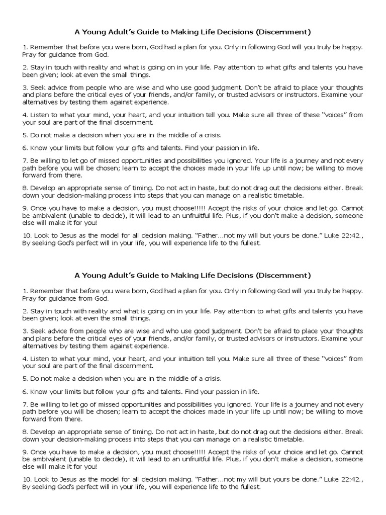 A Young Adult Guide To Discernment | PDF | Decision Making | Cognitive ...