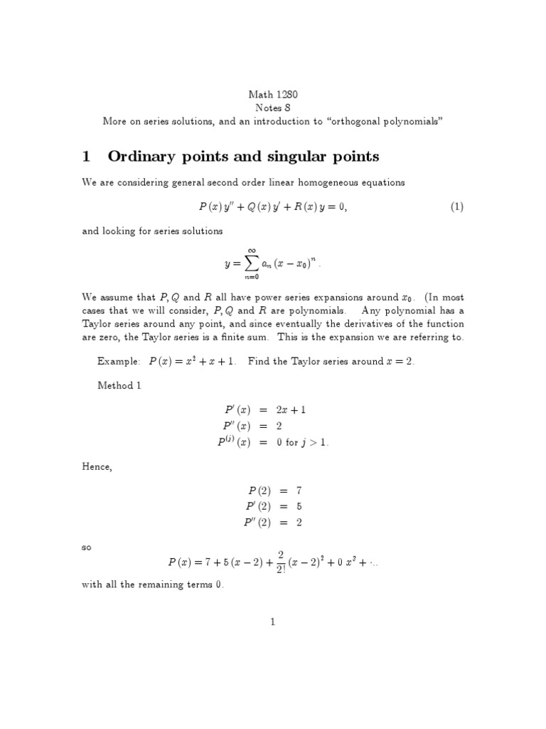 1 Ordinary Points and Singular Points | PDF | Trigonometric Functions | Polynomial