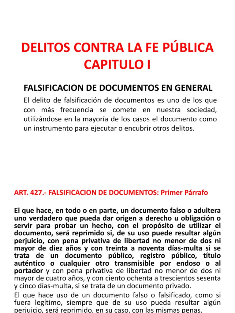 Delitos Contra La Fe Pública | PDF | Intención (Derecho Penal) | Castigos