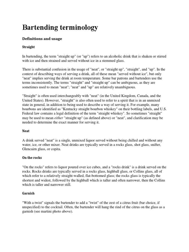 A Comprehensive Guide to Bartending Terminology and Drink Service Methods | PDF | Drink | Alcohol