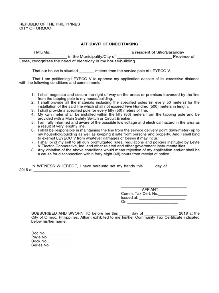 Affidavit of Undertaking | PDF | Electricity | Electrical Engineering