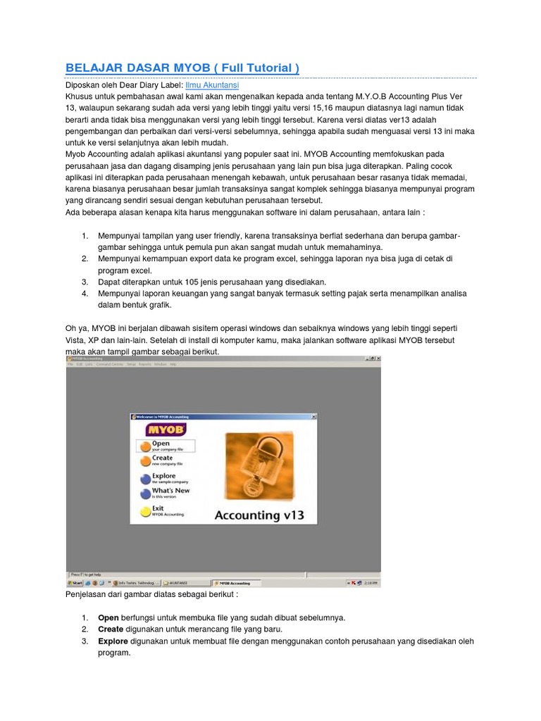 Belajar Dasar Myob | PDF | Pengelolaan Keuangan & Uang