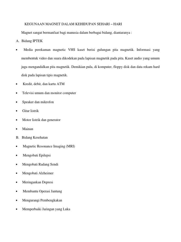 Manfaat Magnet dalam Kehidupan Sehari-hari | PDF