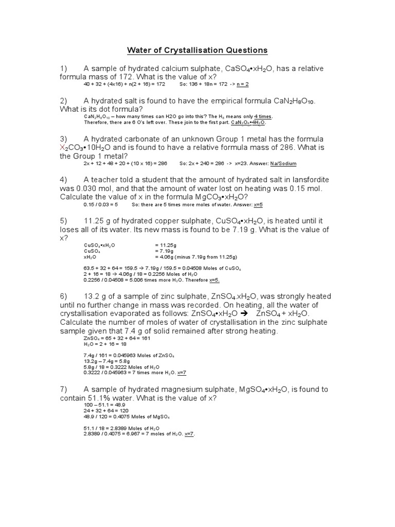 Water of Crystallisation Questions