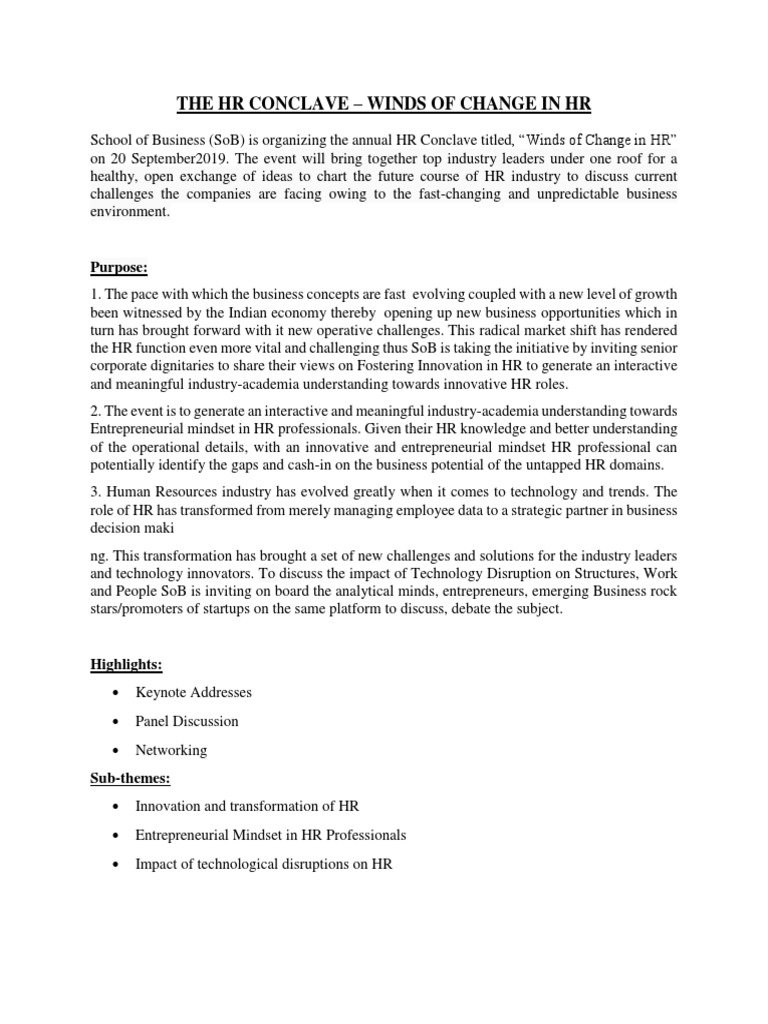 HR Conclave: Winds of Change 2019 | PDF | Human Resources ...