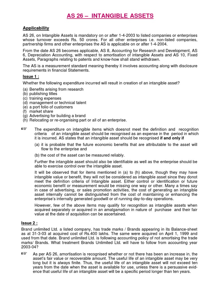 As 26 - Intangible Assets: Applicability | PDF | Intangible Asset ...