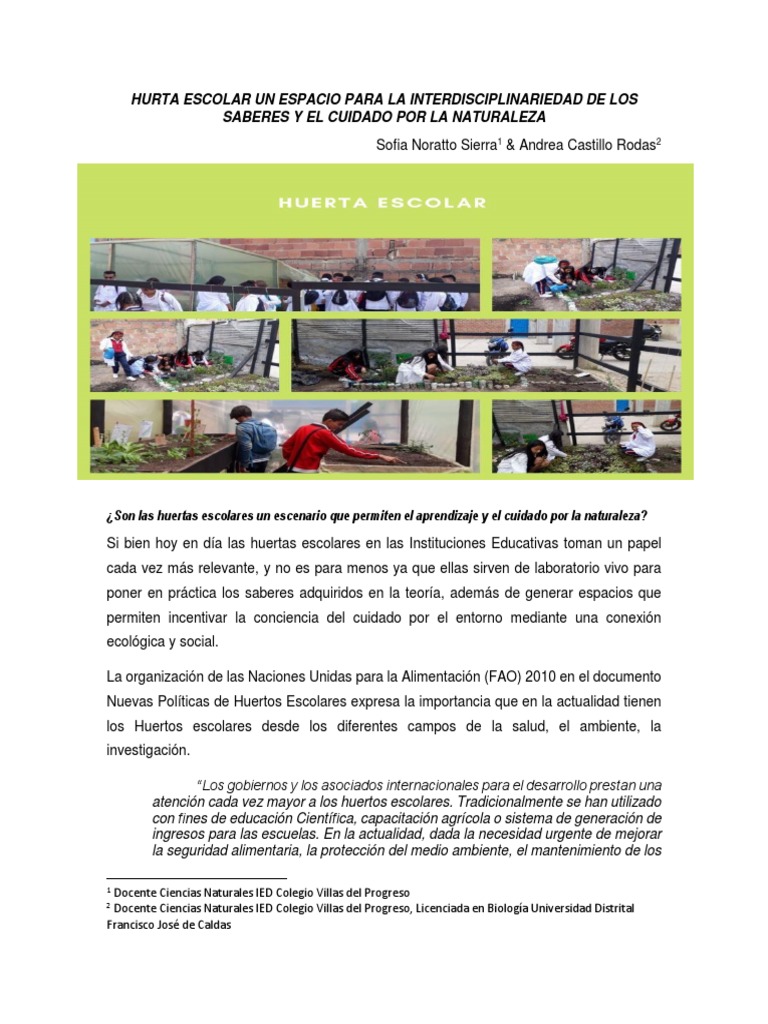 Huertas Escolares: Aprendizaje y Naturaleza | PDF | Ciencias Naturales ...