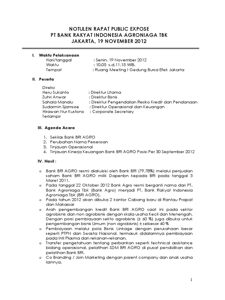 Contoh Notulen Hasil Expose 1 PDF | PDF