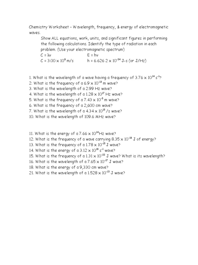 EM Waves Problem Worksheet | PDF | Frequency | Wavelength