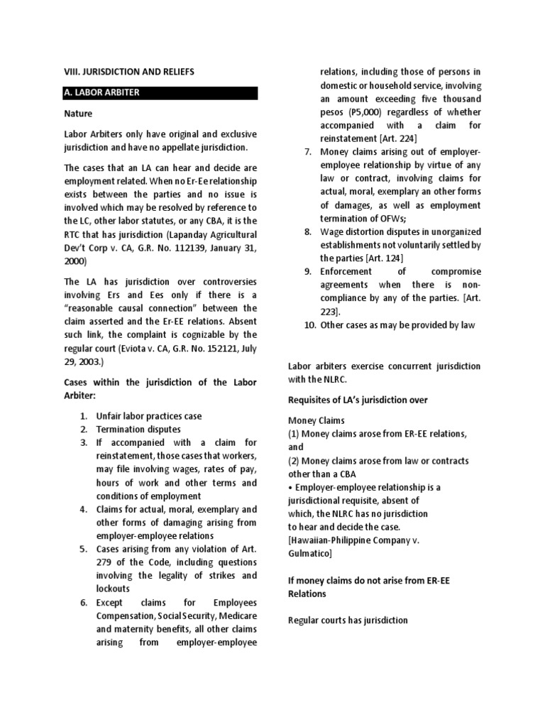 Labor Arbiter Jurisdiction Overview | PDF | Arbitration | Certiorari